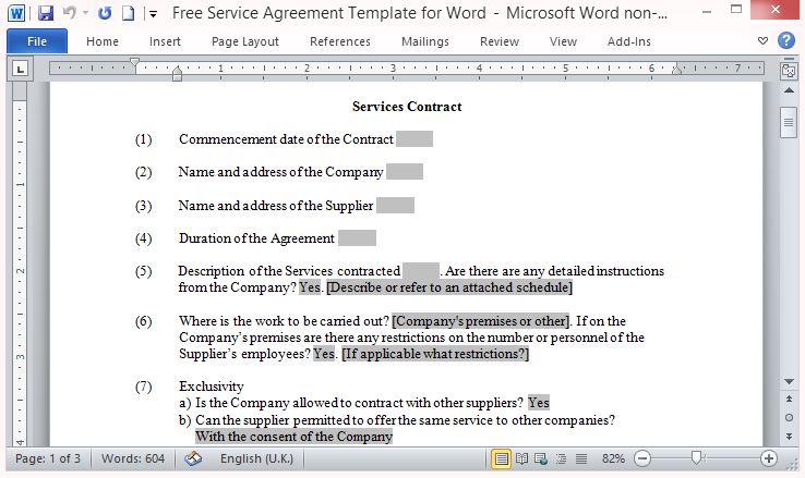 Free Service Contract Template