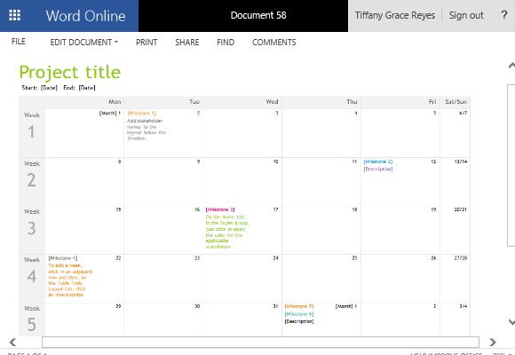 Microsoft Word Project Calendar Template Bloggingforkids