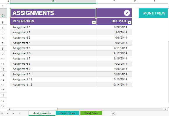 Assignment Planner Excel Template