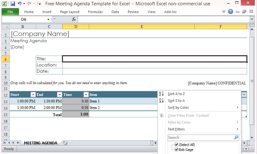 Free Meeting Agenda Template for Microsoft Excel