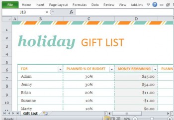Gift List Template for Microsoft Excel