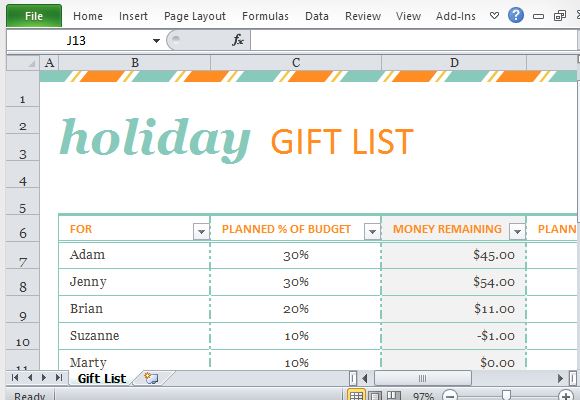 Gift List Template For Microsoft Excel