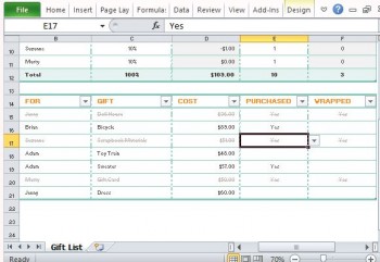 Gift List Template for Microsoft Excel
