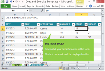 Diet and Exercise Goal Tracking Template for Excel 2013