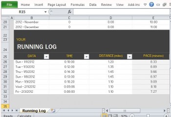 Free Running Log Template for Microsoft Excel