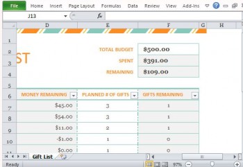 Gift List Template for Microsoft Excel