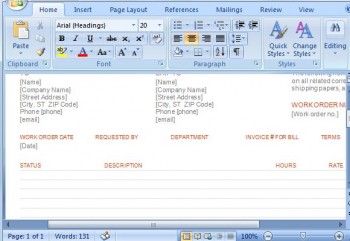 Free Work Order Template for Microsoft Word 2013