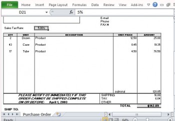 Purchase Order Template for Excel