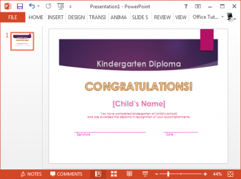 Printable Kindergarten Diploma Template for PowerPoint