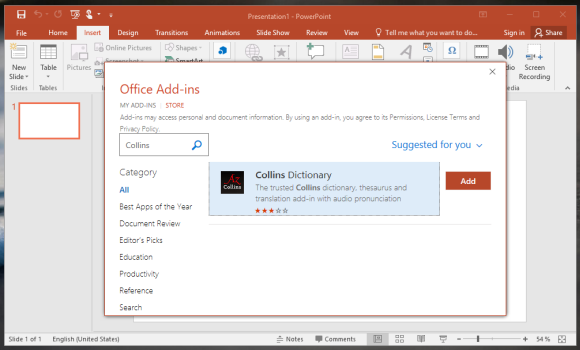 Install the Collins Dictionary Add in for Office
