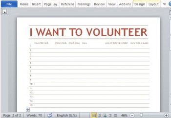 Volunteer List Template for Word