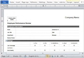 Employee Performance Review Form for Word