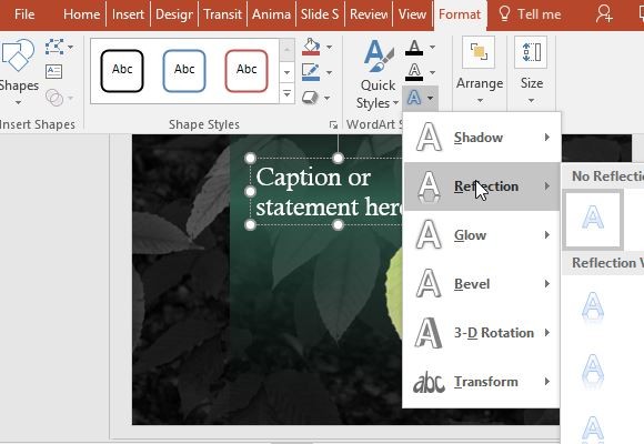 Add text effects to your slide