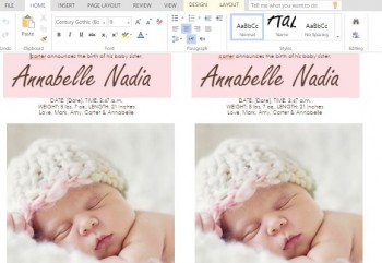 MS Word Templates for Making Cards for Child Birth Announcement