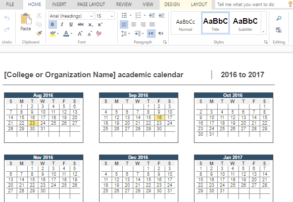 2016 2017 Academic Calendar For Word