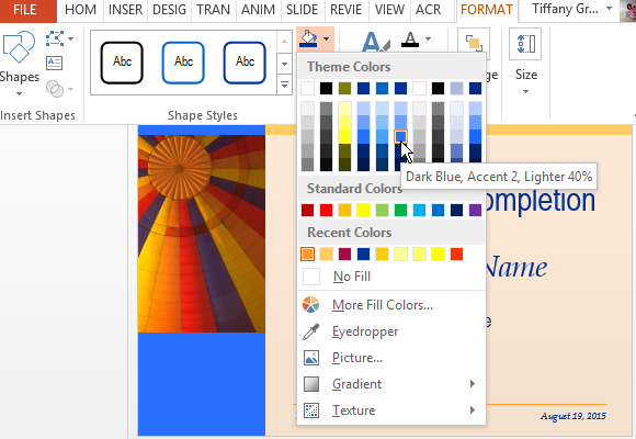 Format the template to customize and change color scheme