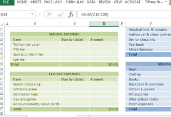 K-12 Expense Calculation Template for Microsoft Excel