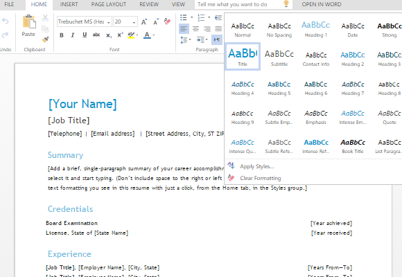 Use different font styles and formatting to customize your resume